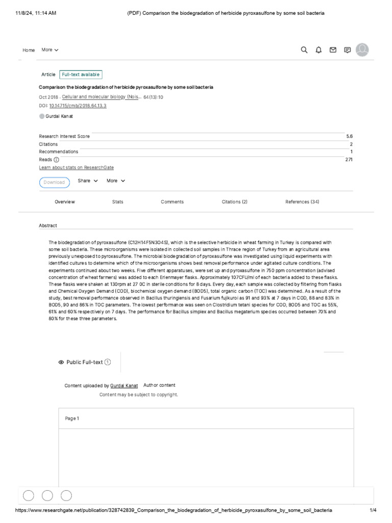 (PDF) Comparison The Biodegradation of Herbicide Pyroxasulfone by Some ...