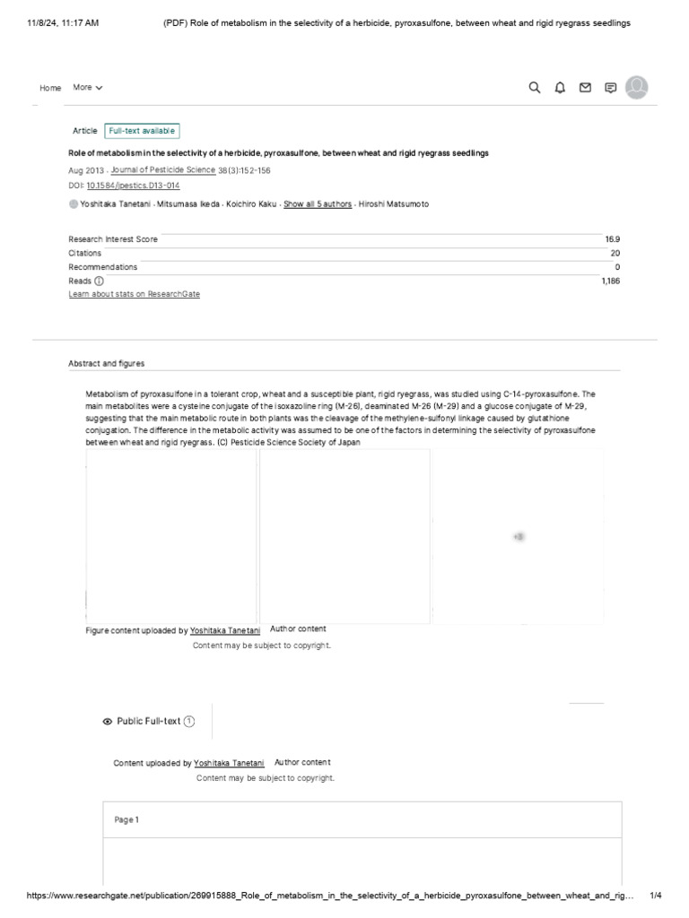 (PDF) Role of Metabolism in The Selectivity of A Herbicide ...