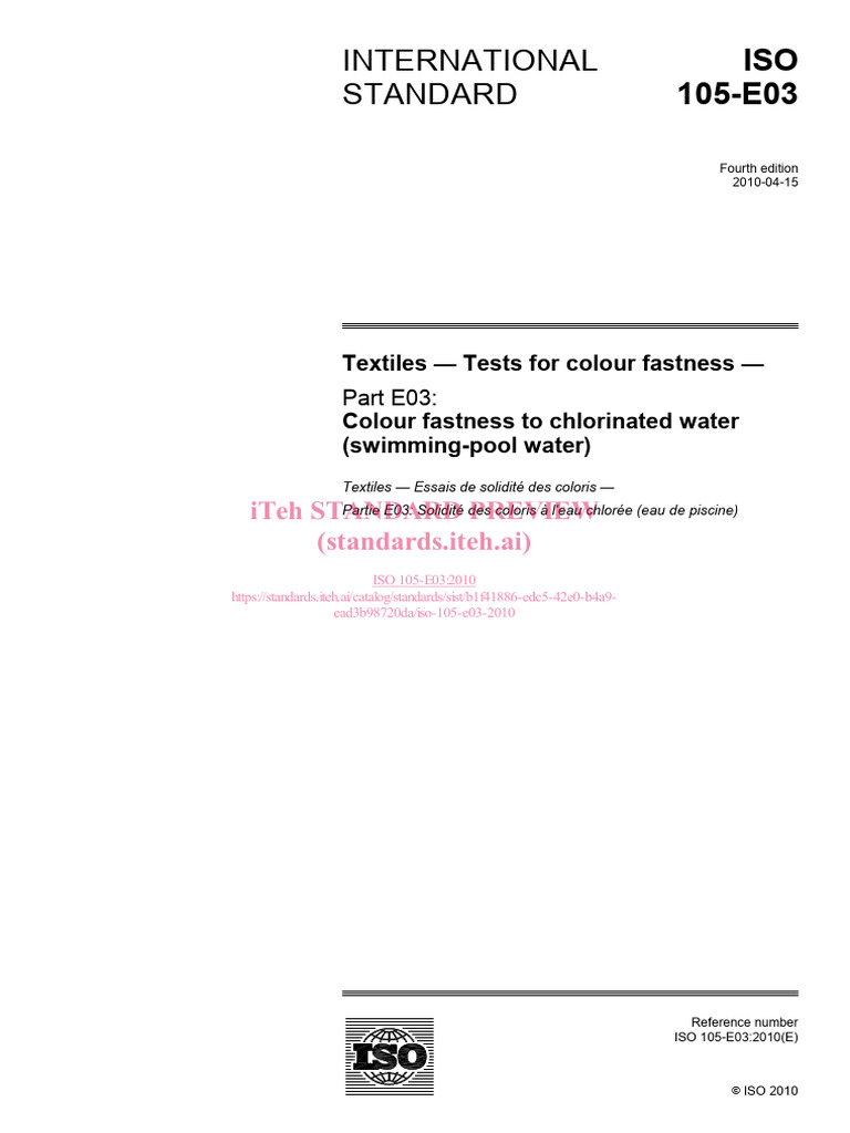 ISO-105-E03-2010 Color Fastness To Chlorinates Water (Swimming-Pool ...