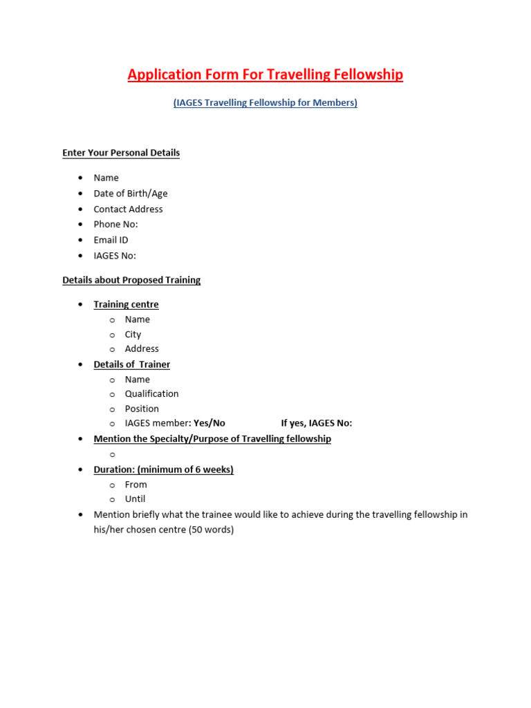Application For Travelling Fellowship | PDF | Career & Growth