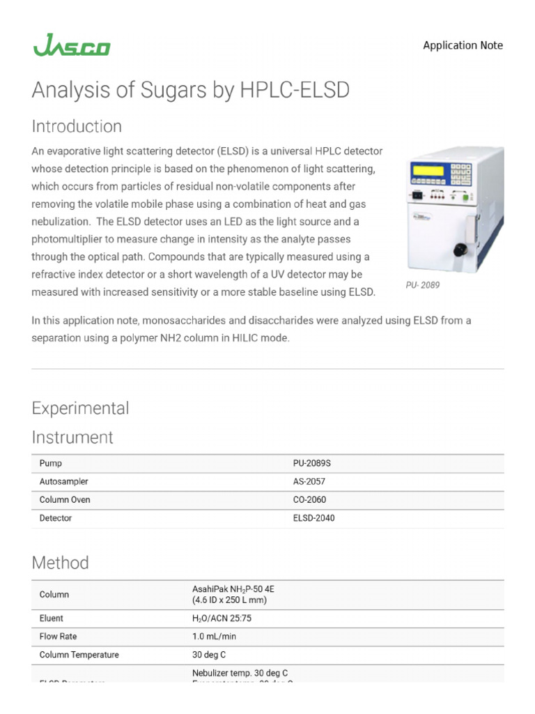 Analysis of Sugars by HPLC-ELSD | PDF