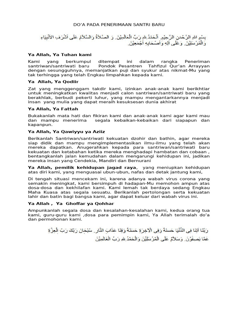 Doa Penerimaan Siswa Baru | PDF | Pengembangan Diri | Kesehatan Holistik
