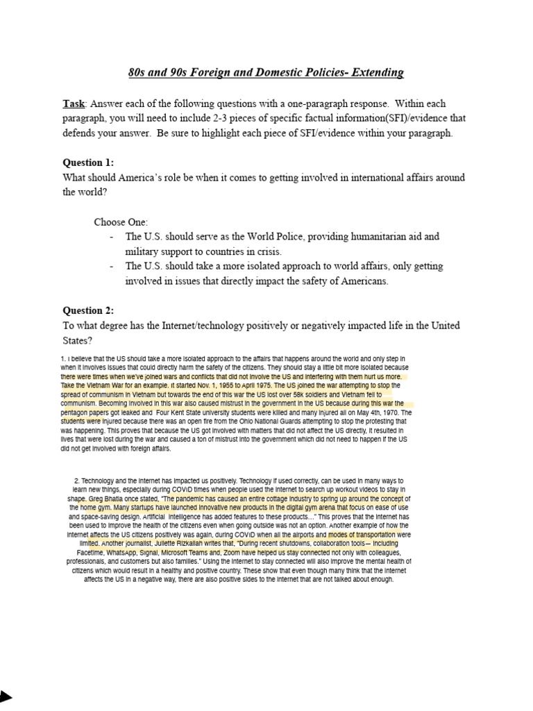 80s and 90s Foreign and Domestic Policies - Extending | PDF