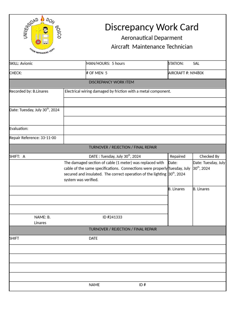 Discrepancy Work Card UDB BRNDON | PDF