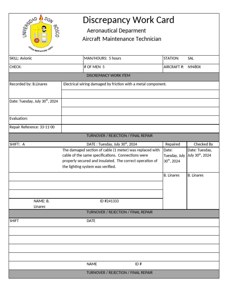 Aircraft Electrical Repair Report | PDF