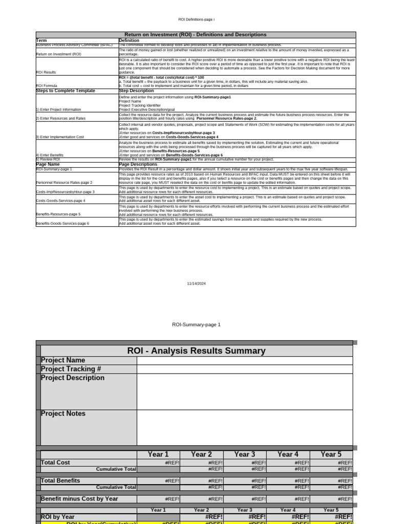 ROI Template | PDF | Return On Investment | Economies