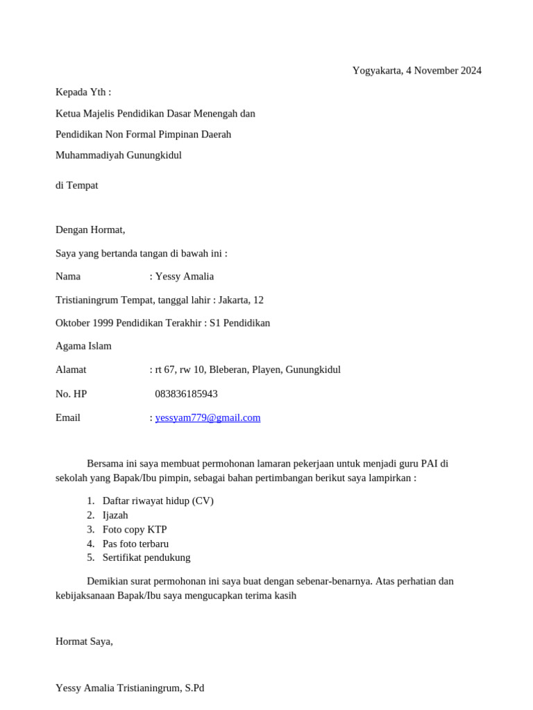 Surat Lamaran Pekerjaan Fix | PDF