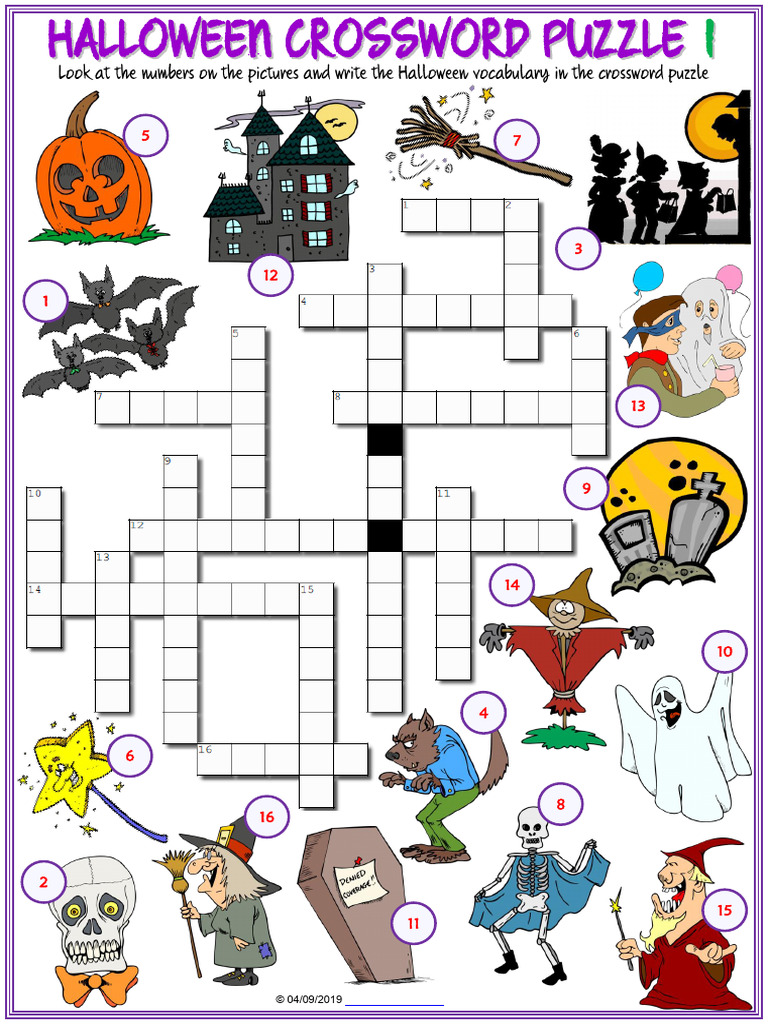 Halloween Vocabulary Esl Crossword Puzzle Worksheets For Kids | PDF ...