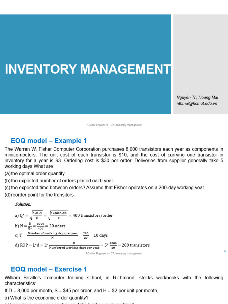POM For Eng.C7.Inventory Management-Exc-With Examlpes-BKeL | PDF ...