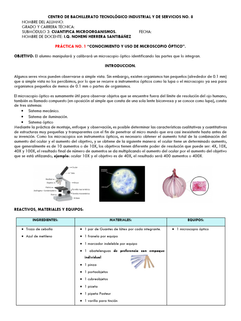 Pr-Ctica 1 Conoc Microsc | PDF | Óptica | Microscopio