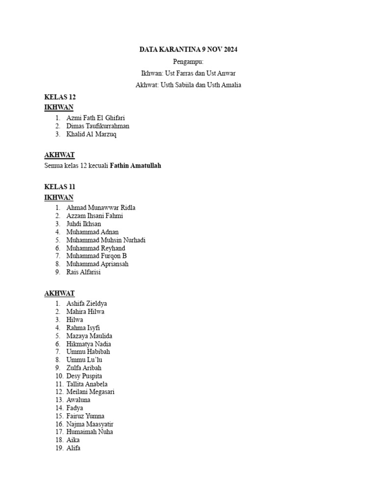Contoh Data Karantina | PDF