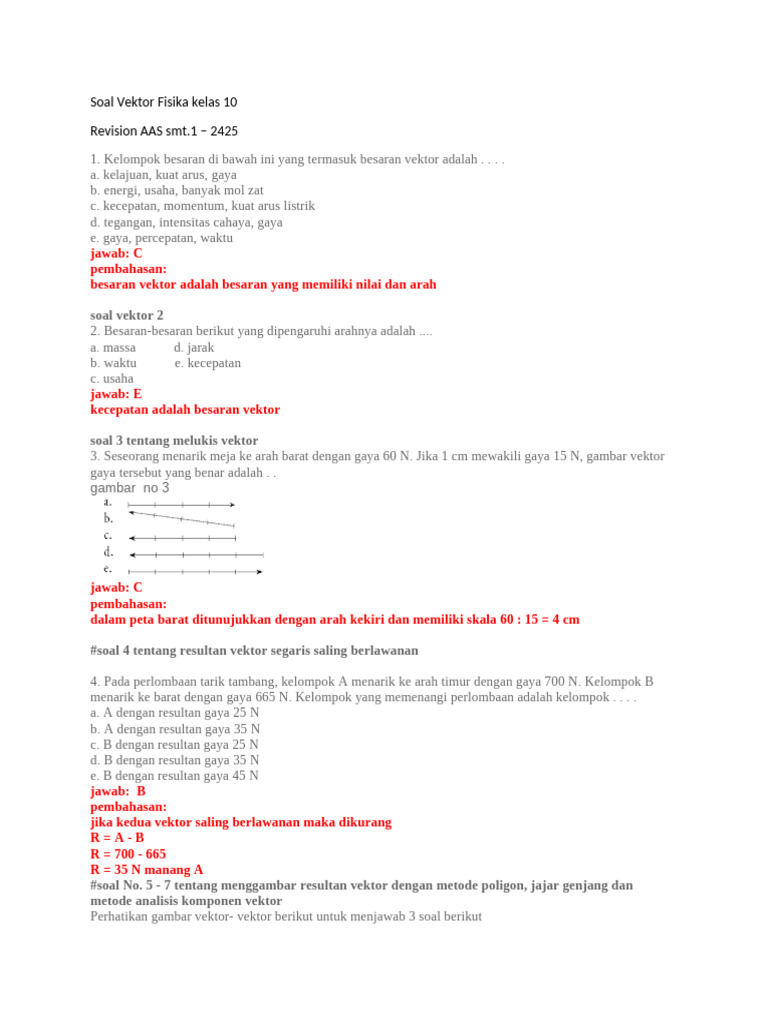 Revision Soal Vektor Fisika Kelas 10-s1-2425 | PDF | Metode & Bahan Ajar | Seni