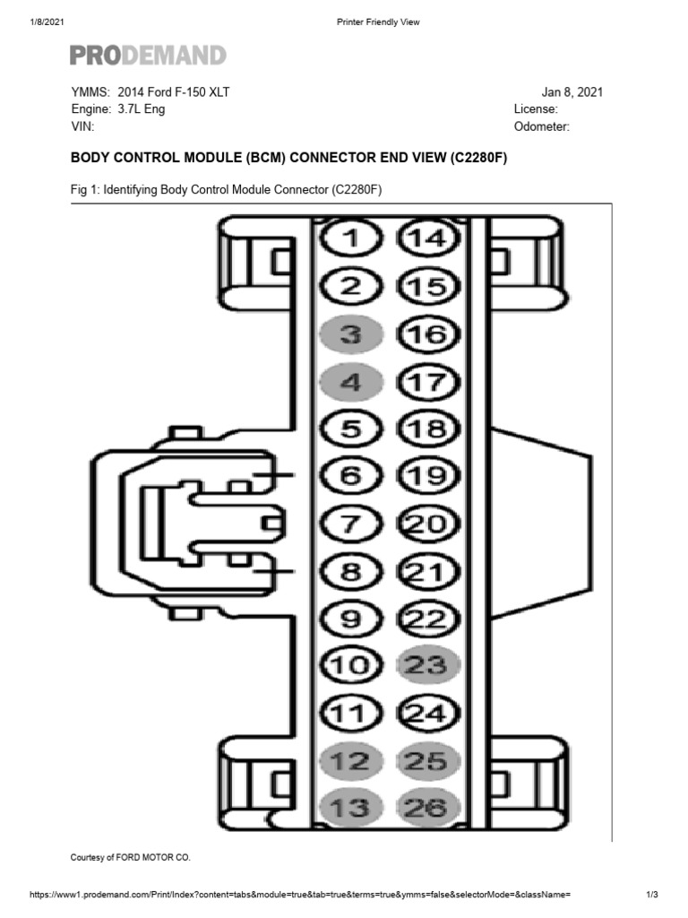 Body Control Module (BCM) Connector End View (C2280F) | PDF ...