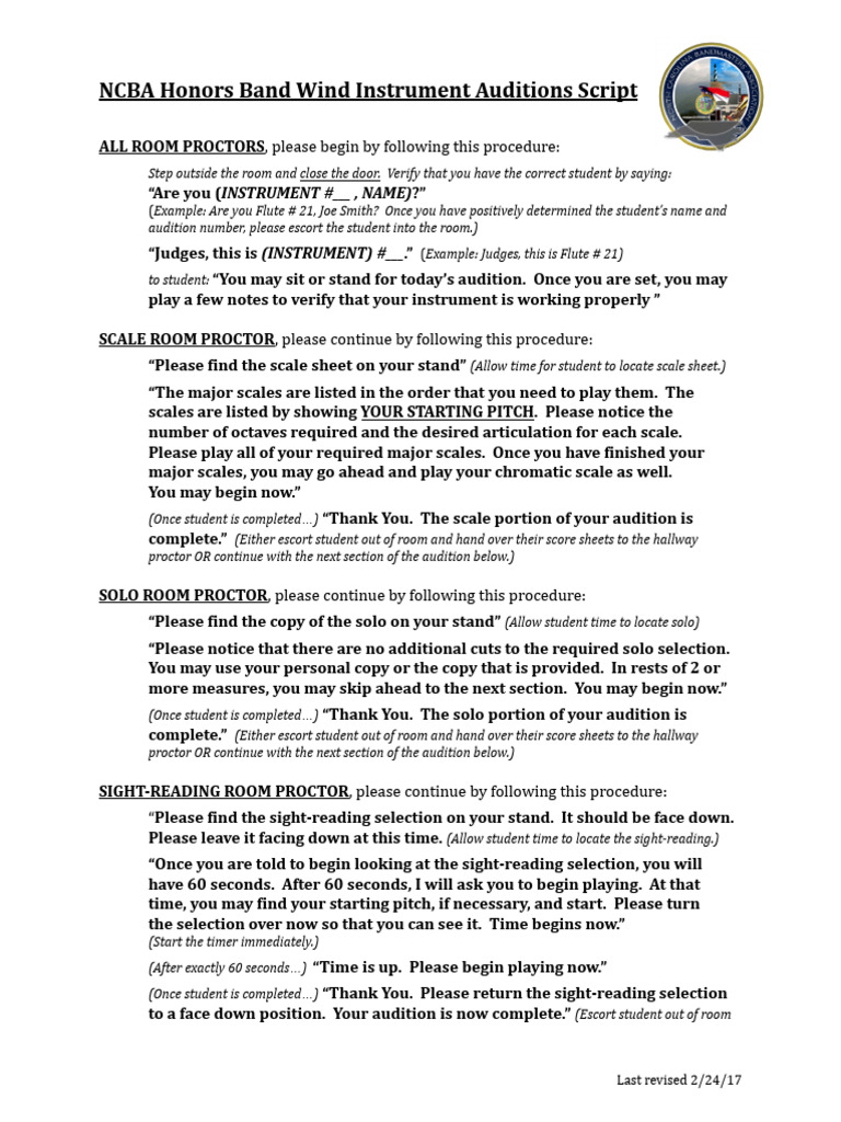 Wind Audition Script | PDF | Scale (Music) | Elements Of Music