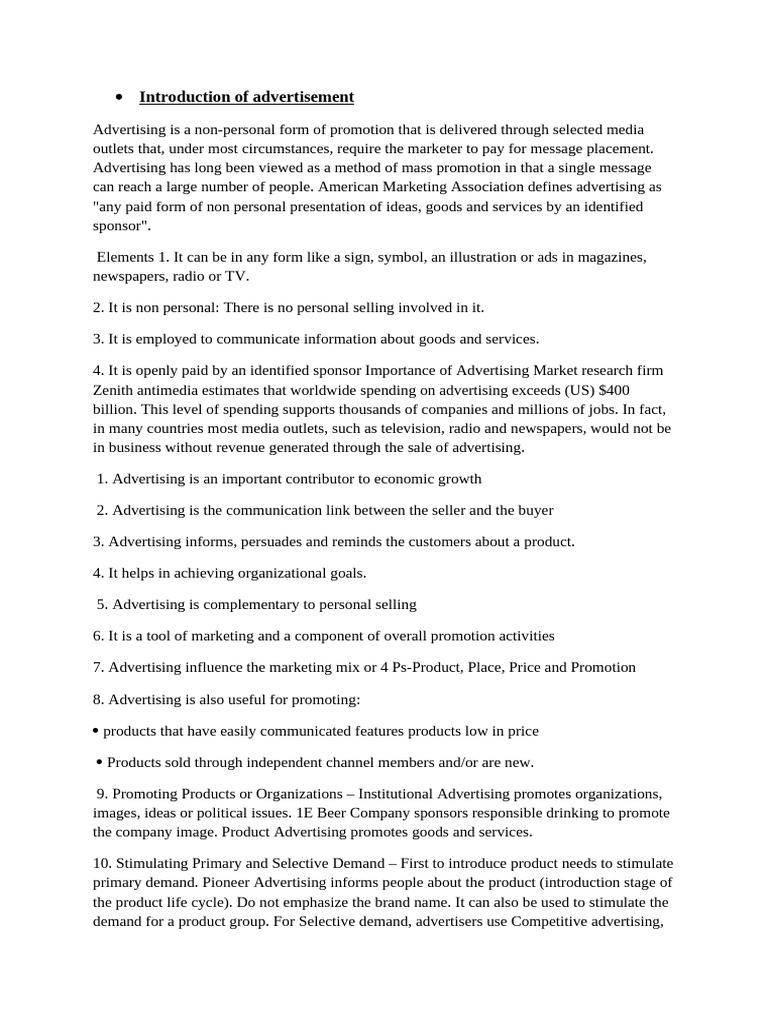 Introduction of Advertisement | PDF | Advertising | Marketing