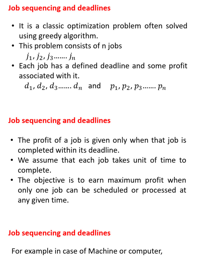 Job Sequencing and Deadlines | PDF | Mathematical Optimization | Numerical Analysis