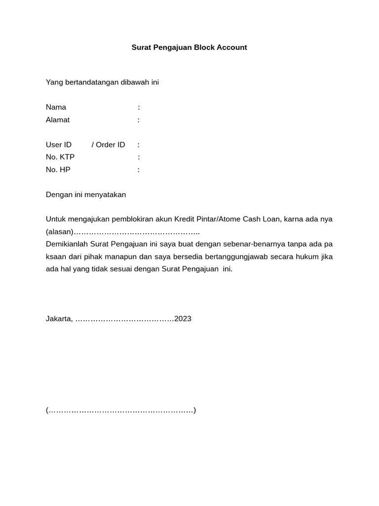 Surat Pengajuan Blocked Account KP ACL | PDF | Pengelolaan Keuangan & Uang | Politik