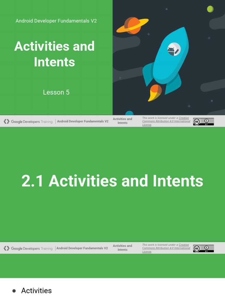 Android Activities and Intents Guide | PDF | Android (Operating System) | Creative Commons