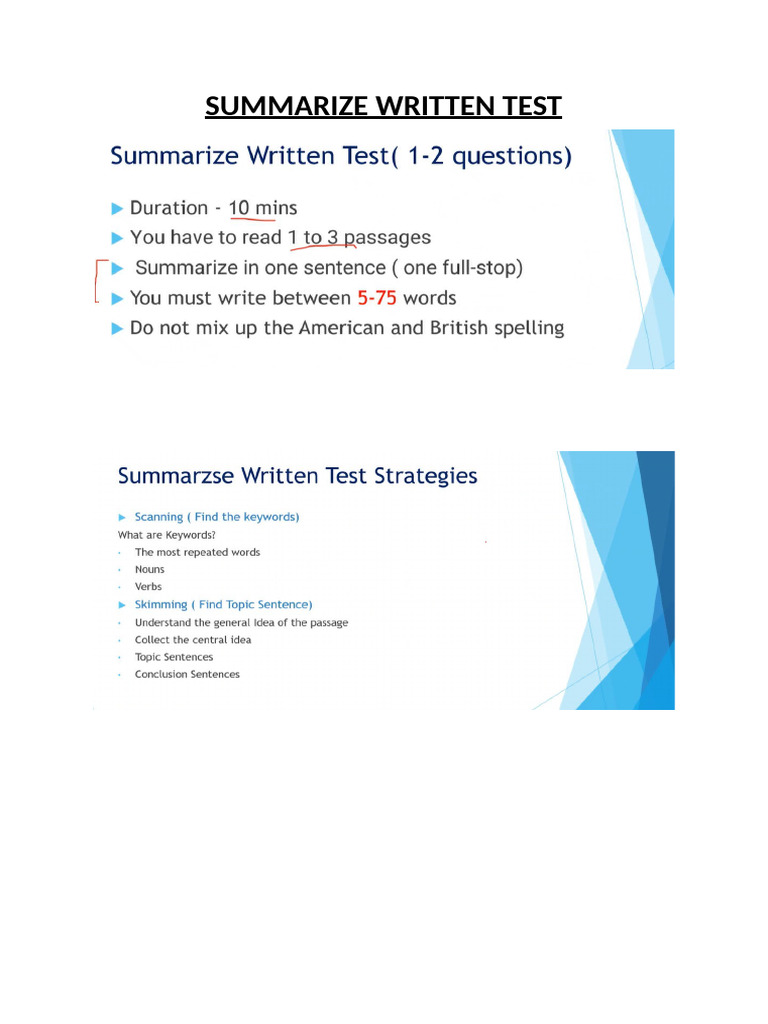 Summarize Written Test | PDF