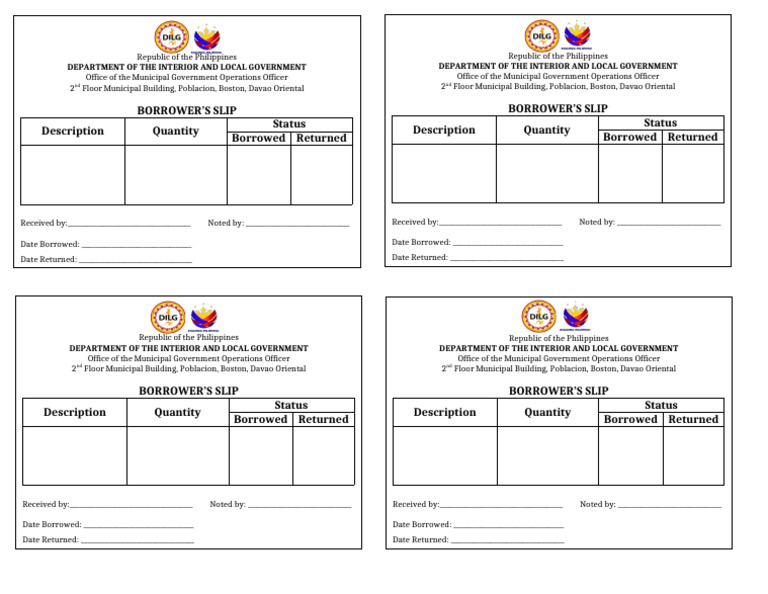 borrower's slip | PDF | Local Government | Economy Of The Philippines