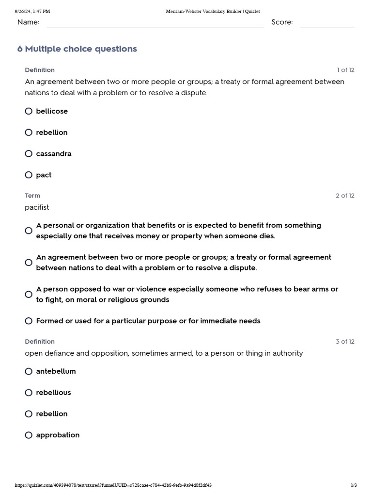 Merriam-Webster Vocabulary Builder - Quizlet | PDF | International ...