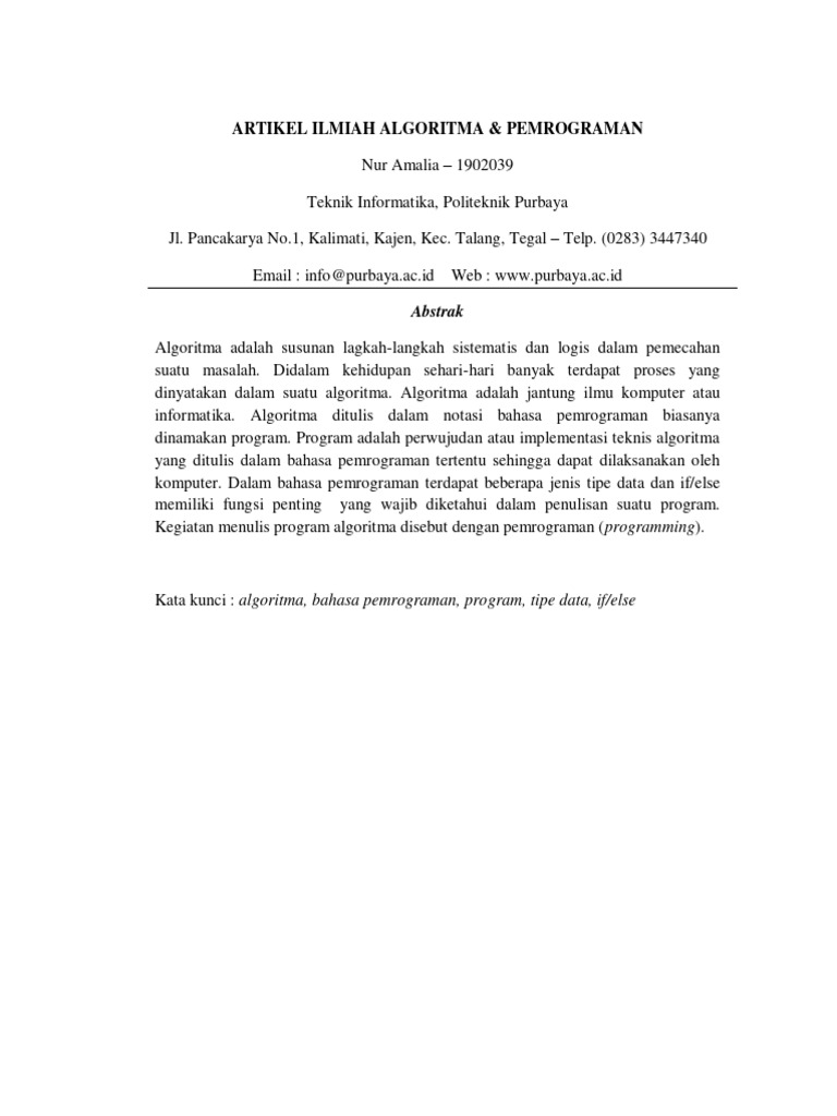 Artikel Ilmiah Algoritma Dan Pemrograman | PDF