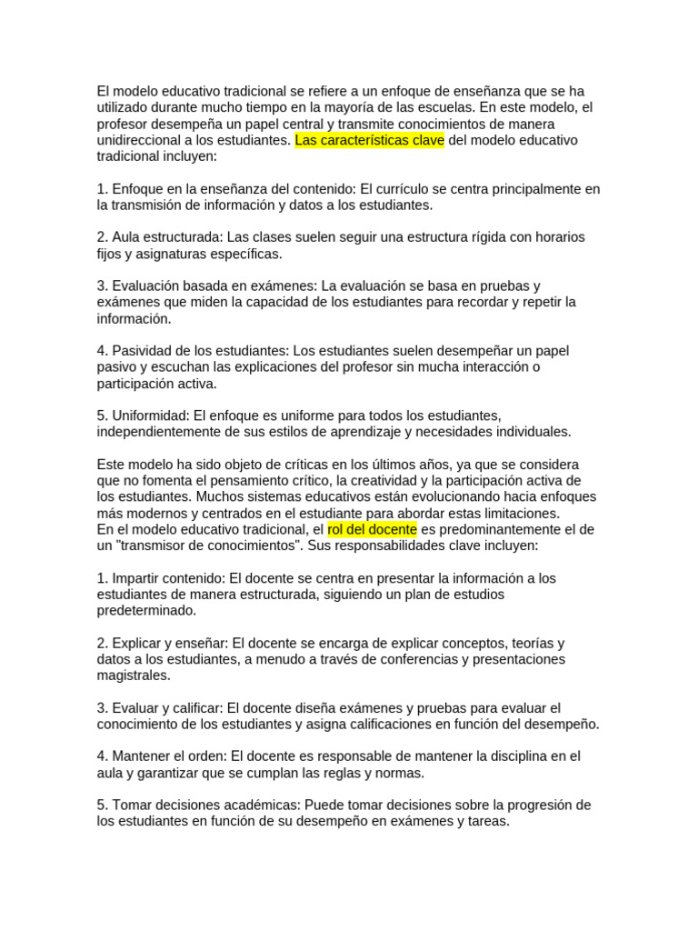 Modelo Tradicional | PDF | Maestros | Plan de estudios