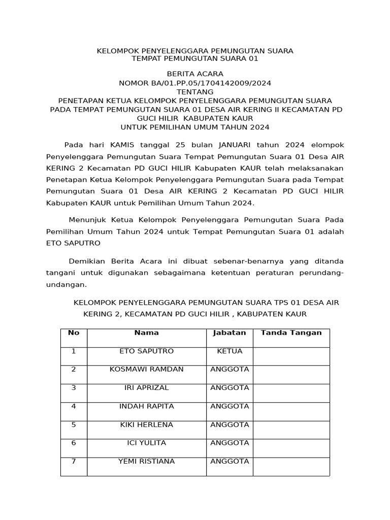 Format Ba KPPS Ketua KPPS | PDF | Politik