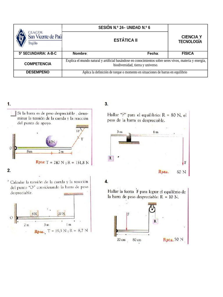 Estática II: Torque en Equilibrio | PDF | Física | Ciencias fisicas