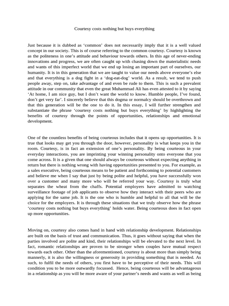 Abishek's Courtesy Essay | PDF | Mood (Psychology) | Mental Health