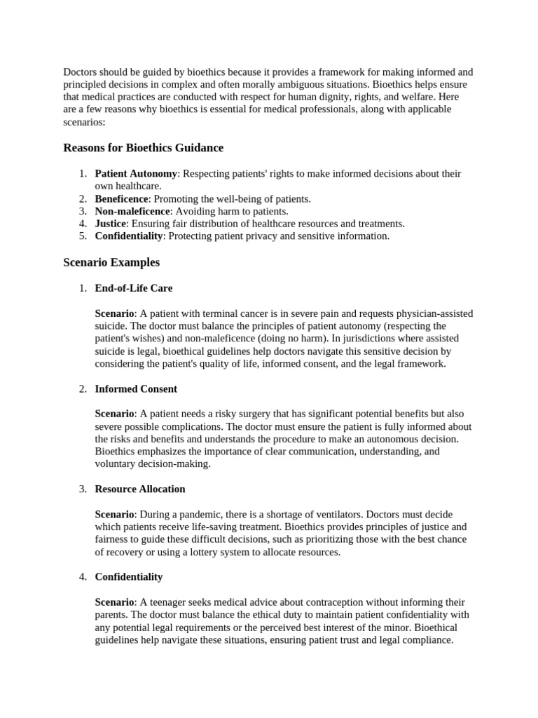 Reasons For Bioethics Guidance: Patient Autonomy Beneficence Non ...