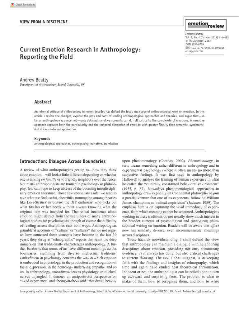 Anthropology's Evolving Emotion Research | PDF | Anthropology | Emotions