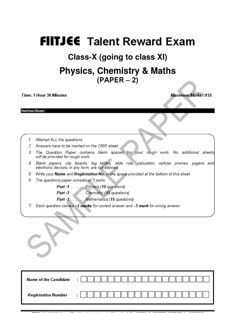 Sample Paper Ftre C X Paper 2 PCM | PDF | Lens (Optics) | Chemical ...