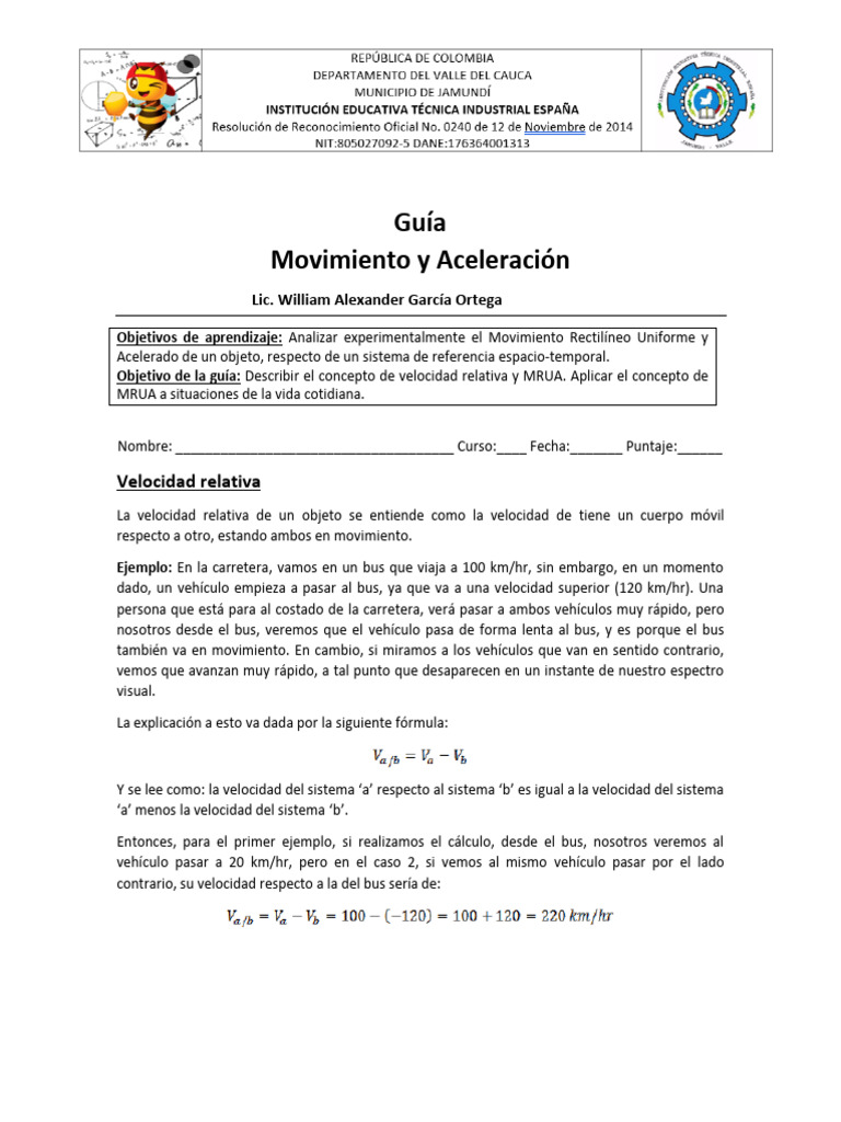 Guia Movimiento y Aceleración | PDF | Velocidad | Aceleración