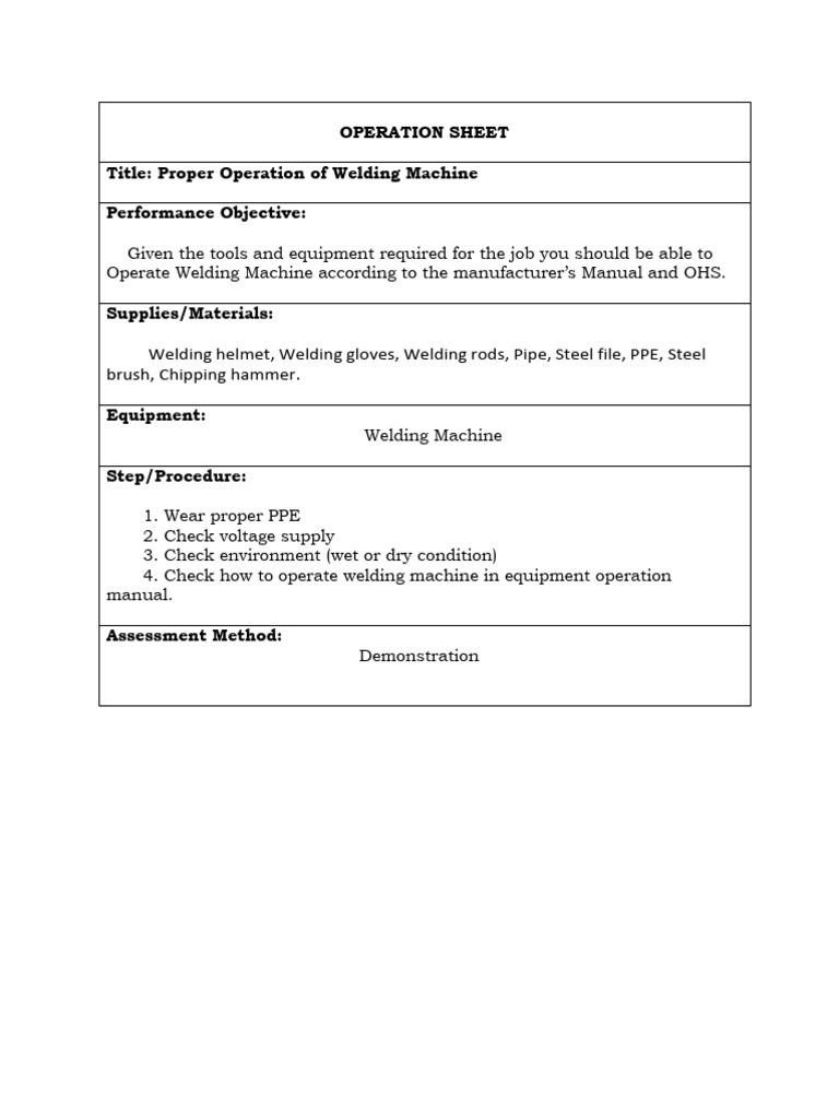 Operation Sheet | PDF