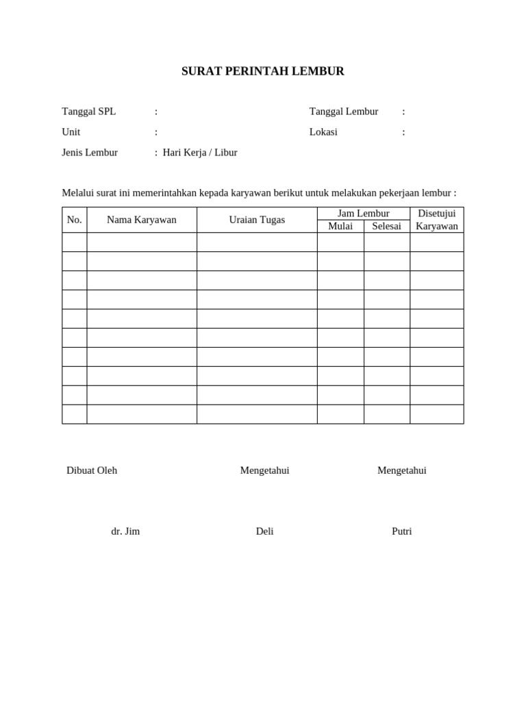 Surat Perintah Lembur | PDF