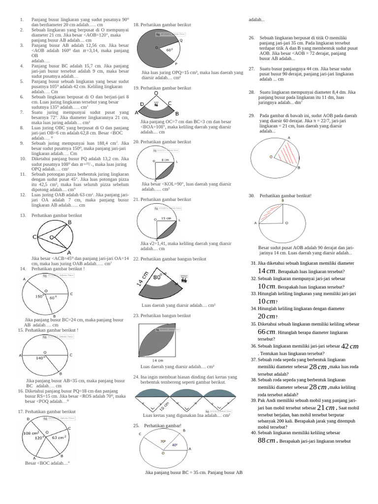 Soal Lingkaran Busur Juring Tembereng | PDF