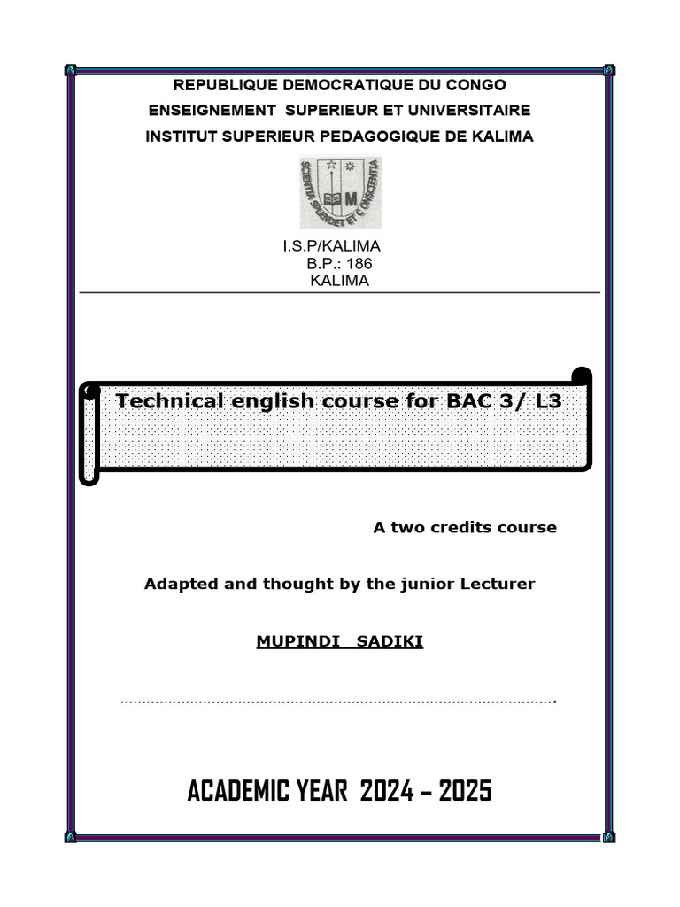 Technical English Course for BAC 3 Students | PDF