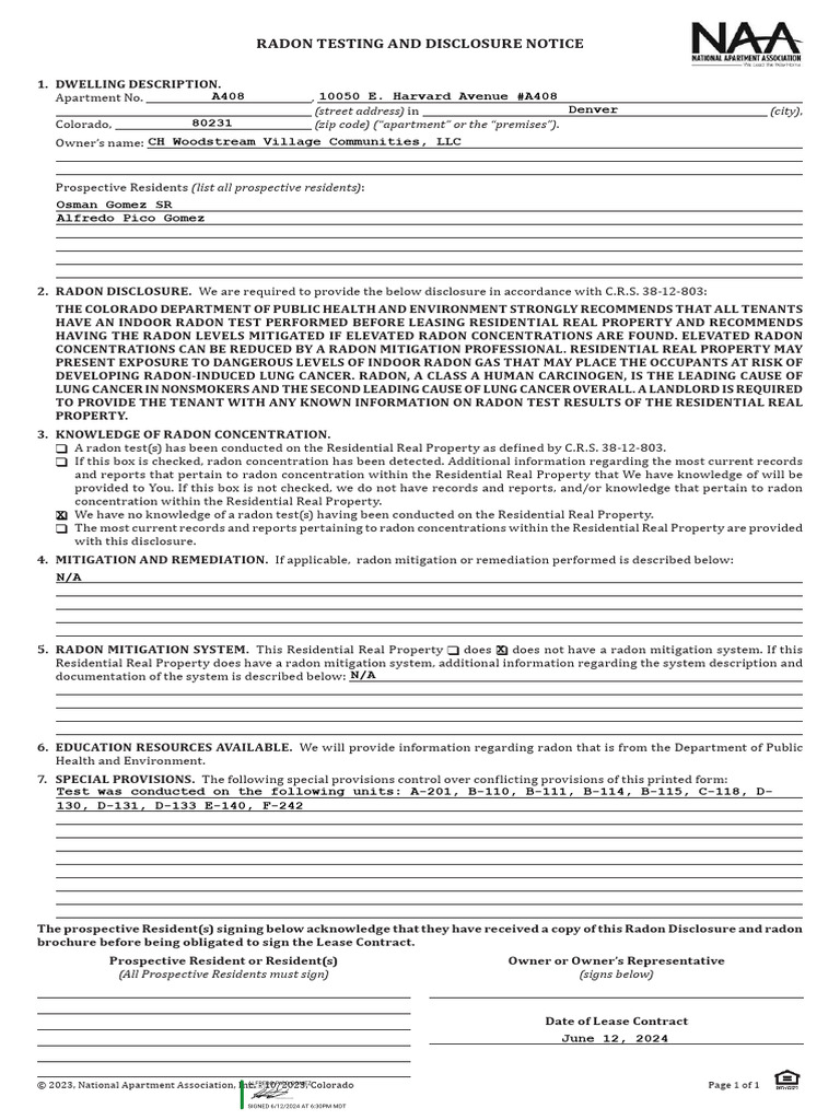 Colorado Radon Disclosure Form | PDF | Cancer