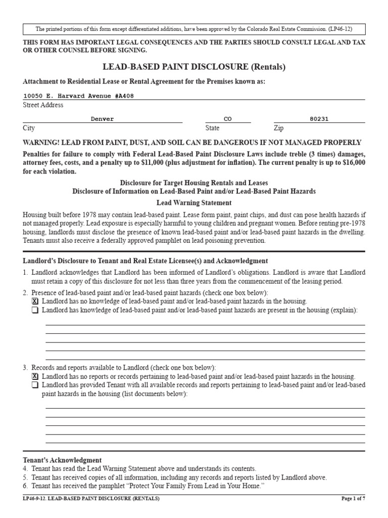Lead Paint Disclosure for Rentals | PDF | Landlord | Lease