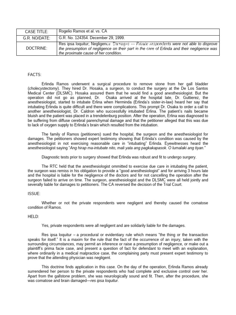 Rogelio Ramos Et Al Vs CA | PDF | Negligence | Common Law