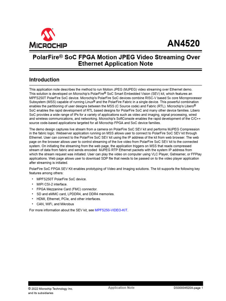 PolarFire SoC FPGA Motion JPEG Video Streaming Over Ethernet ...