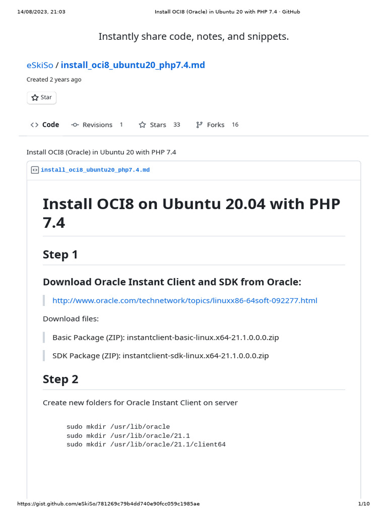 Install OCI8 (Oracle) in Ubuntu 20 With PHP 7.4 GitHub | PDF | Pear | Php