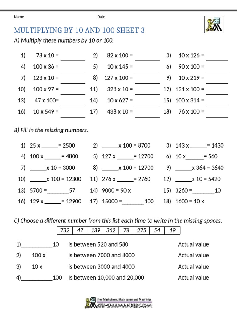 Multiplying by 10 and 100 3 | PDF | Teaching Methods & Materials