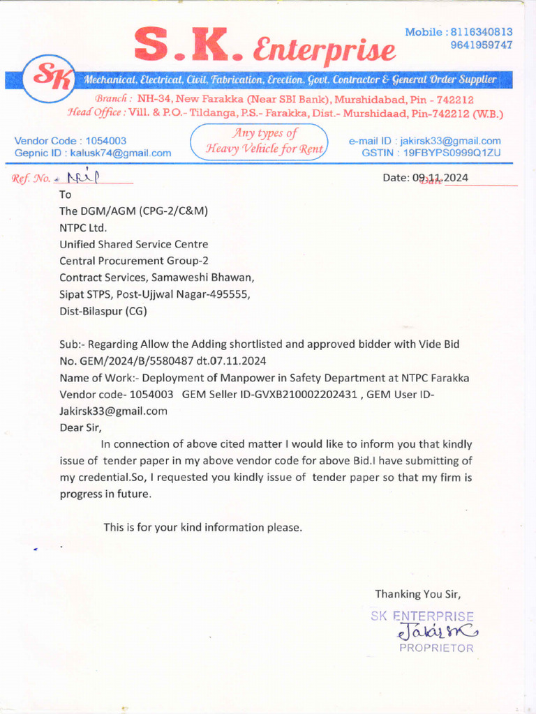 Letter of Tender Participate | PDF
