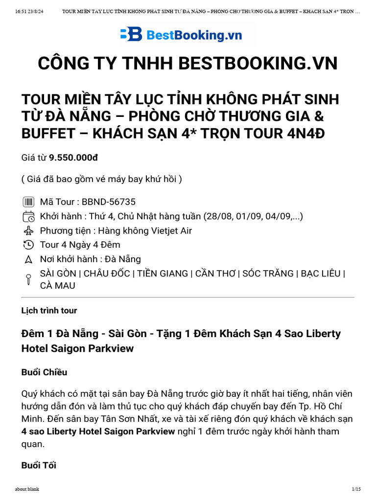 Tour Miền Tây Lục Tỉnh Không Phát Sinh Từ Đà Nẵng Phòng Chờ Thương Gia Buffet Khách Sạn 4 Trọn ...