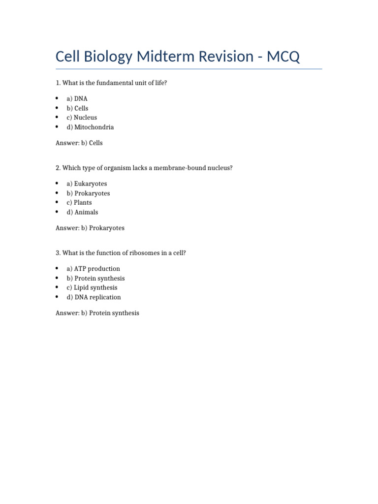Cell Biology MCQ | PDF