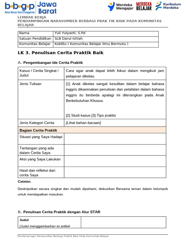 LK 3 Penulisan Cerita Praktik Baik | PDF