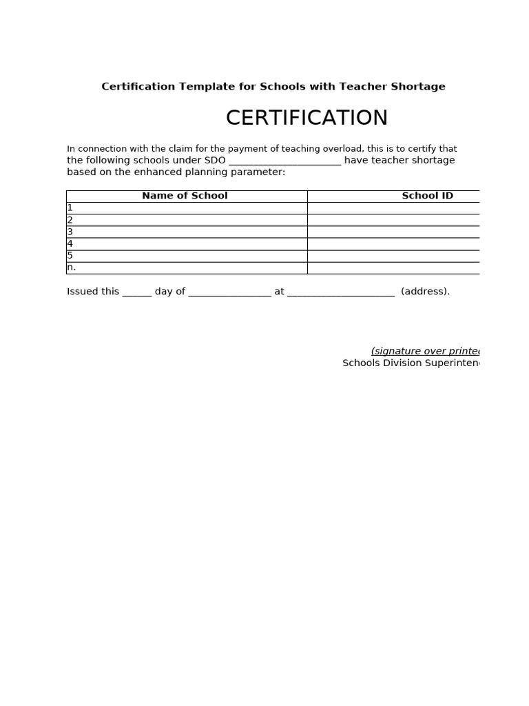 Cert or List of Teachers With Teaching Overload | PDF