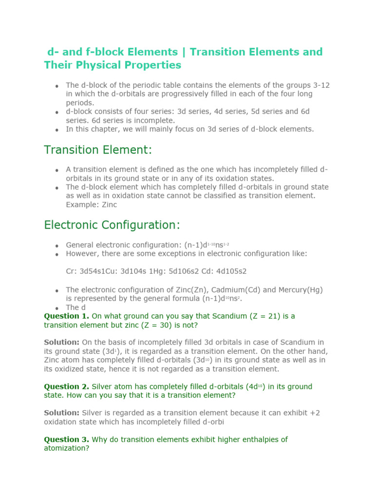 Physical Properties of d-Block Elements | PDF | Transition Metals ...